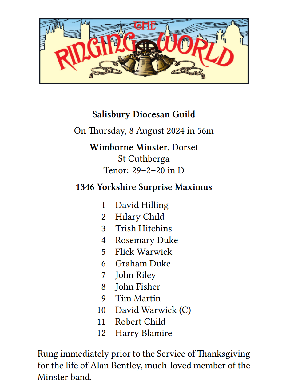 Alan Bentley 16th December 1947 – 10th July 2024 – Wimborne Minster ...